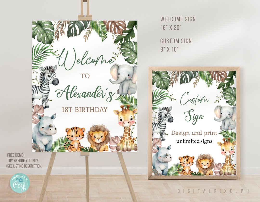 Editable Safari Birthday Party Welcome Sign Template, Safari Birthday ...