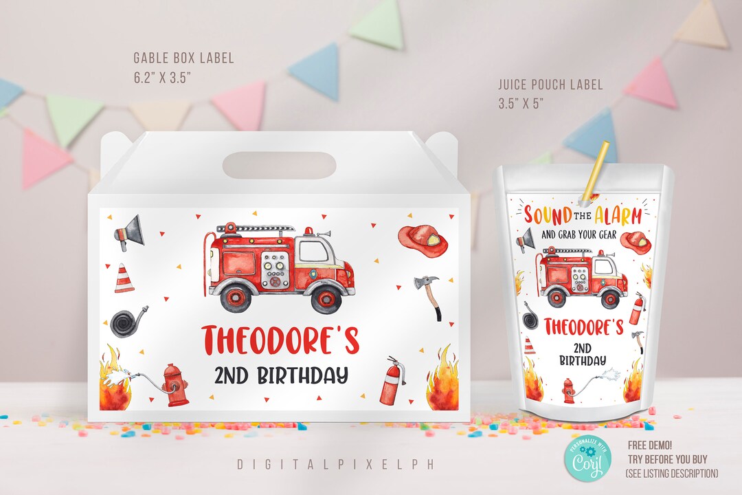 Editable Fire Truck Capri Sun Labels, Fire Truck Juice Labels, Fire ...