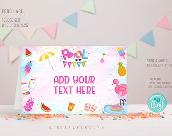 Pool Party Food Labels - Etsy