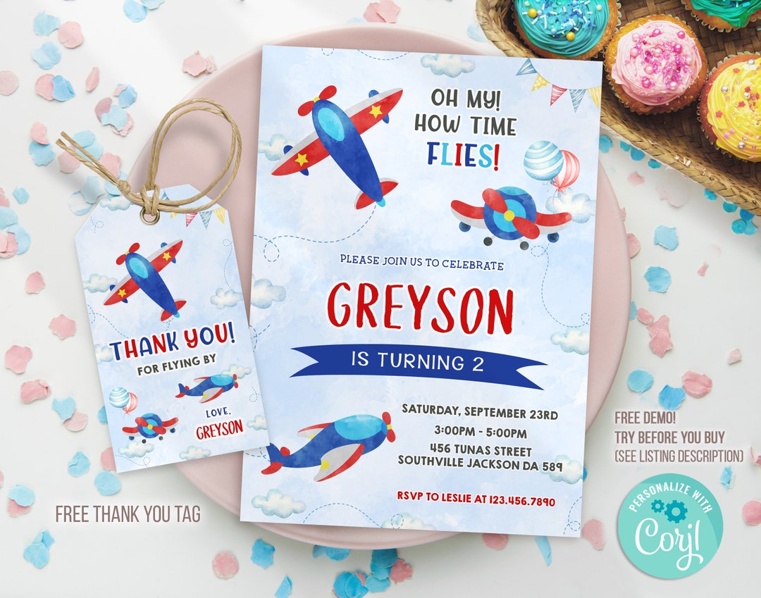 Airplane Birthday Invitation Template, Airplane Invitation, Pilot ...