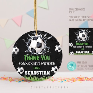 Editable Soccer Round Thank You Tags, Soccer Sticker, Soccer Square ...