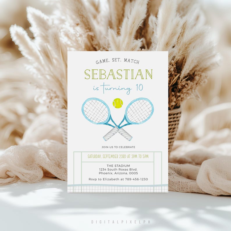 Tennis Birthday Invitation Template, Summer Sports Invitation, Tennis ...