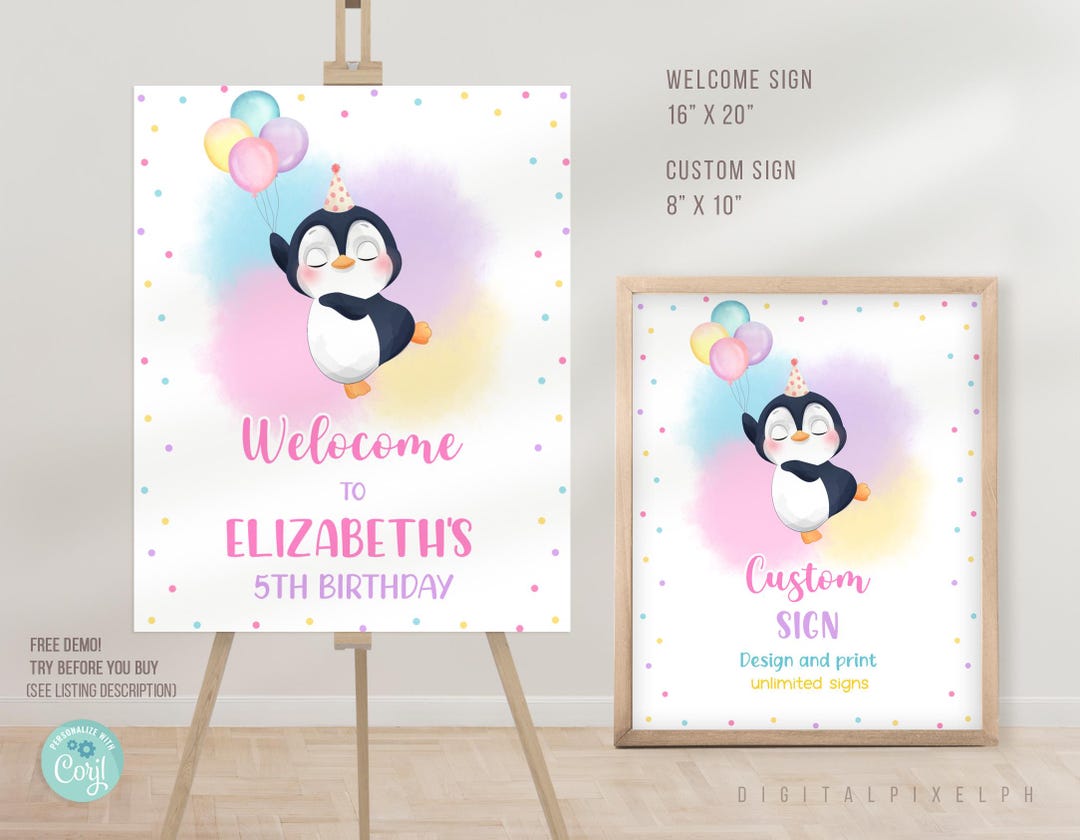 Editable Penguin Birthday Welcome Sign Template, Penguin Birthday ...