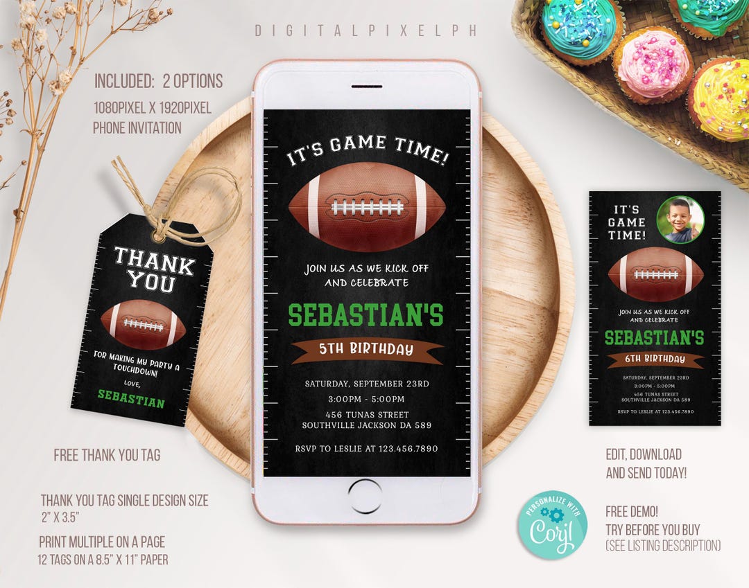 Editable Football Phone Invitation Template, Football Electronic ...