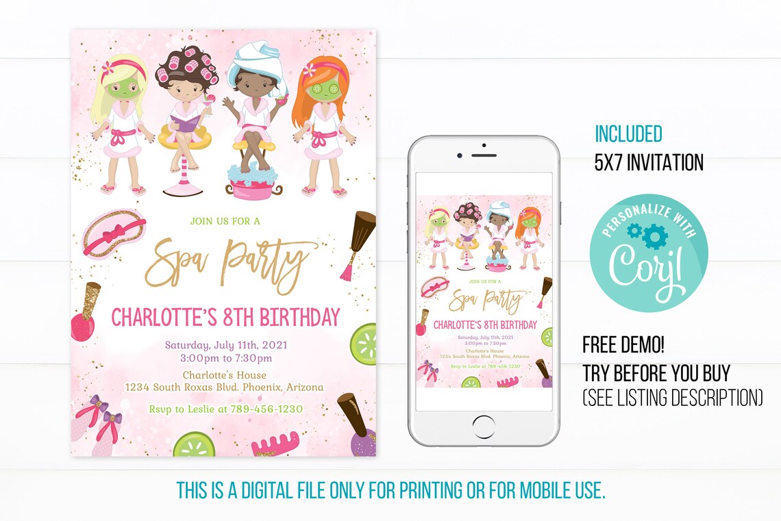 Spa Party Birthday Invitation Template Printable Spa Party - Etsy
