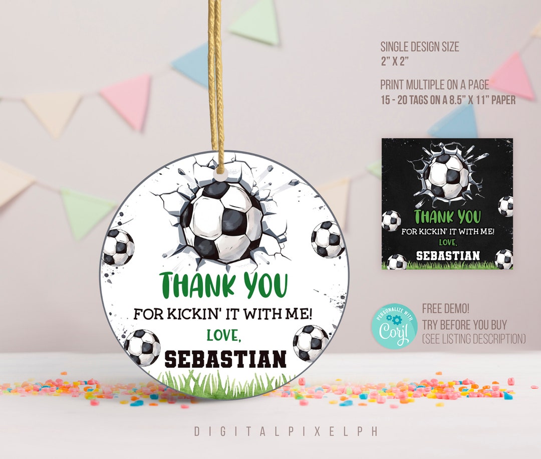 Editable Soccer Round Thank You Tags, Soccer Sticker, Soccer Square ...
