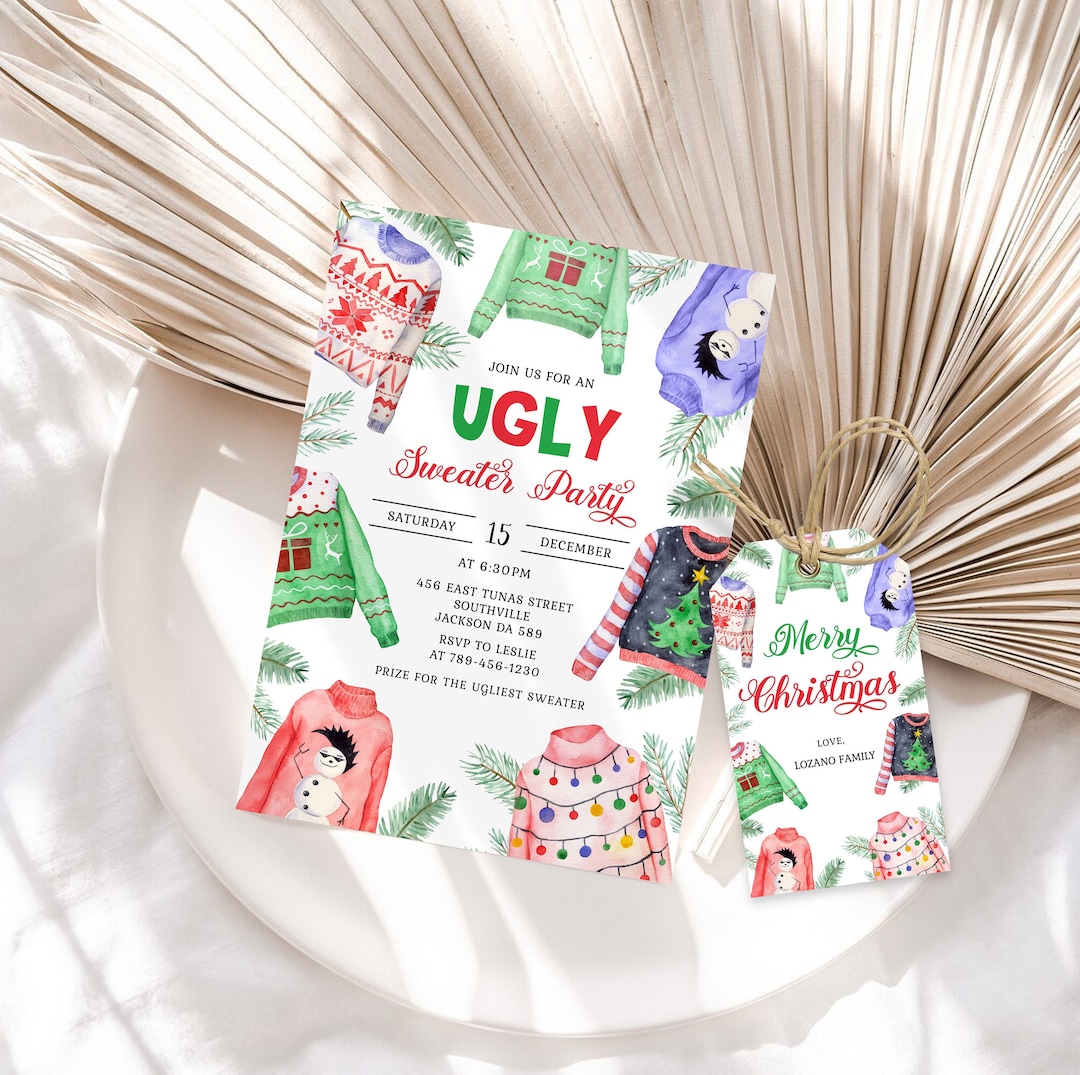 Editable Ugly Sweater Christmas Party Invitation Christmas - Etsy