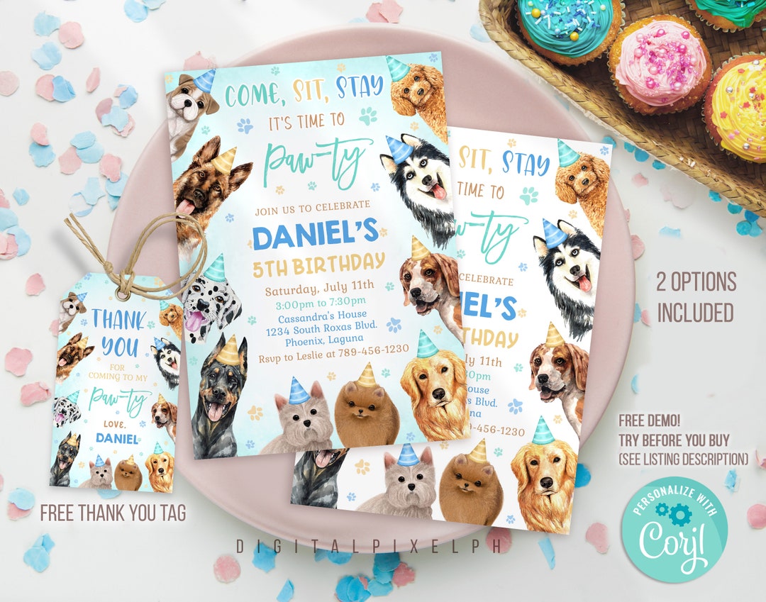 Dog Birthday Invitation, Puppy Birthday Invitation, Dog Editable ...