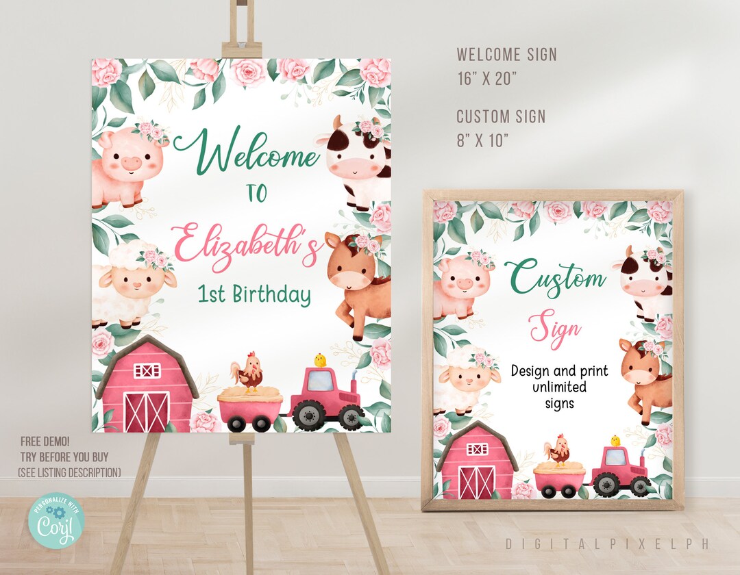 Editable Farm Birthday Welcome Sign Template, Farm Birthday Custom Sign ...