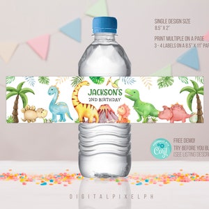 Editable Dinosaur Water Bottle Label, Dinosaur Label, Dinosaur Water ...
