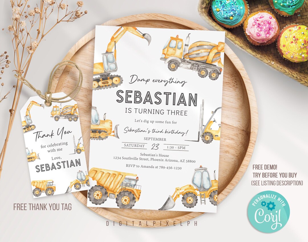 Editable Construction Birthday Invitation, Construction Birthday ...