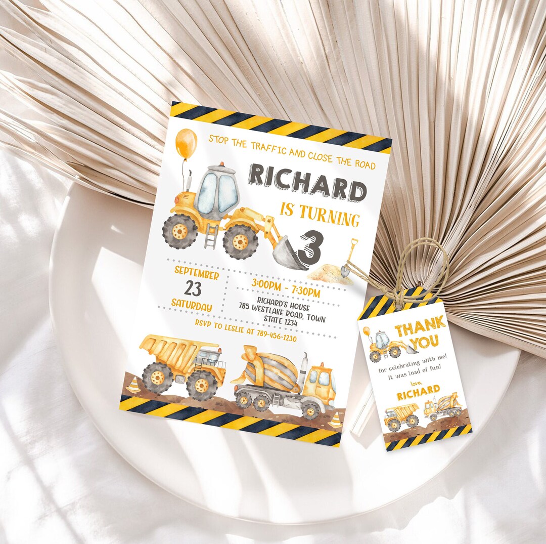 Editable Construction Birthday Party Invitation Template - Etsy