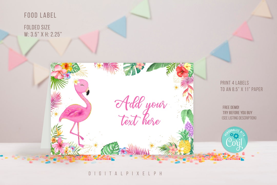 Editable Flamingo Food Label, Flamingo Birthday Party Food Tent Cards ...
