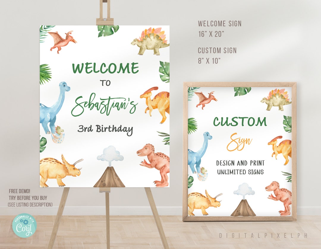 Editable Dinosaur Birthday Welcome Sign Template, Dinosaur Birthday ...