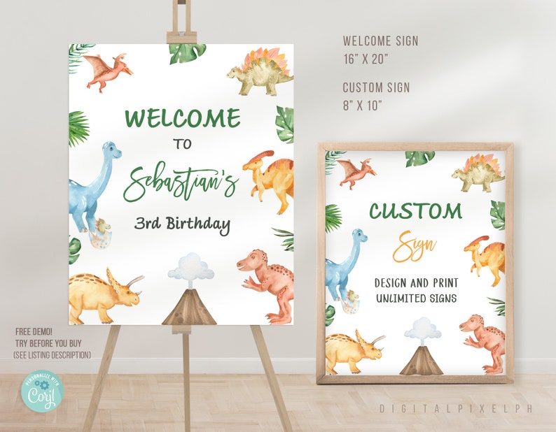 Editable Dinosaur Birthday Welcome Sign Template Dinosaur - Etsy