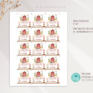 Editable Farm Round Thank You Tags, Farm Sticker, Farm Square Thank You ...