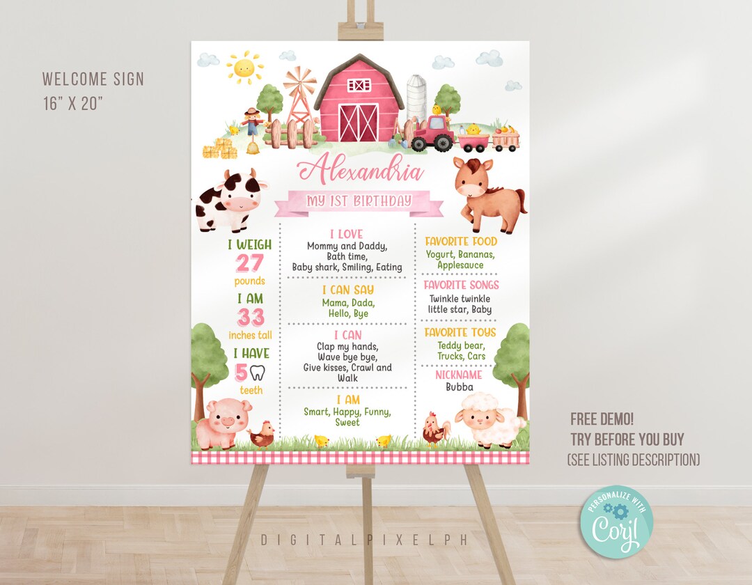 Editable Farm Birthday Milestone Poster Template, Farm Barnyard ...