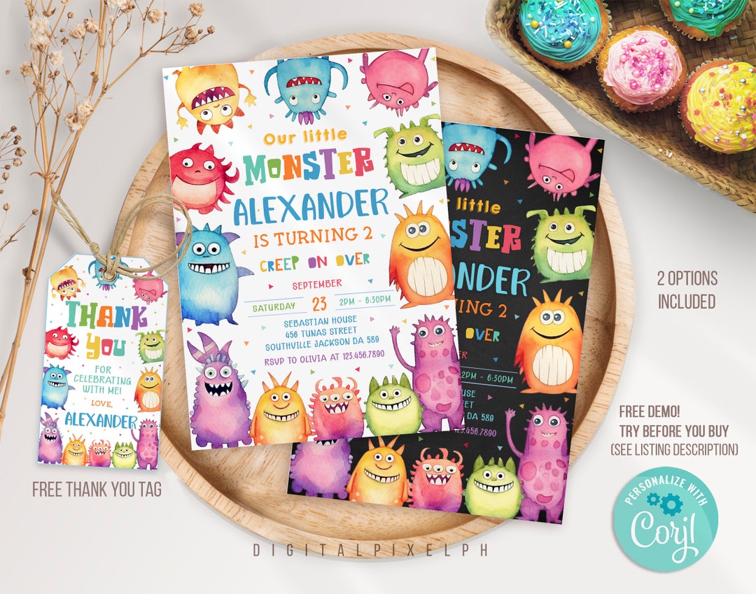 Editable Monster Birthday Invitation Template, Monster Birthday ...