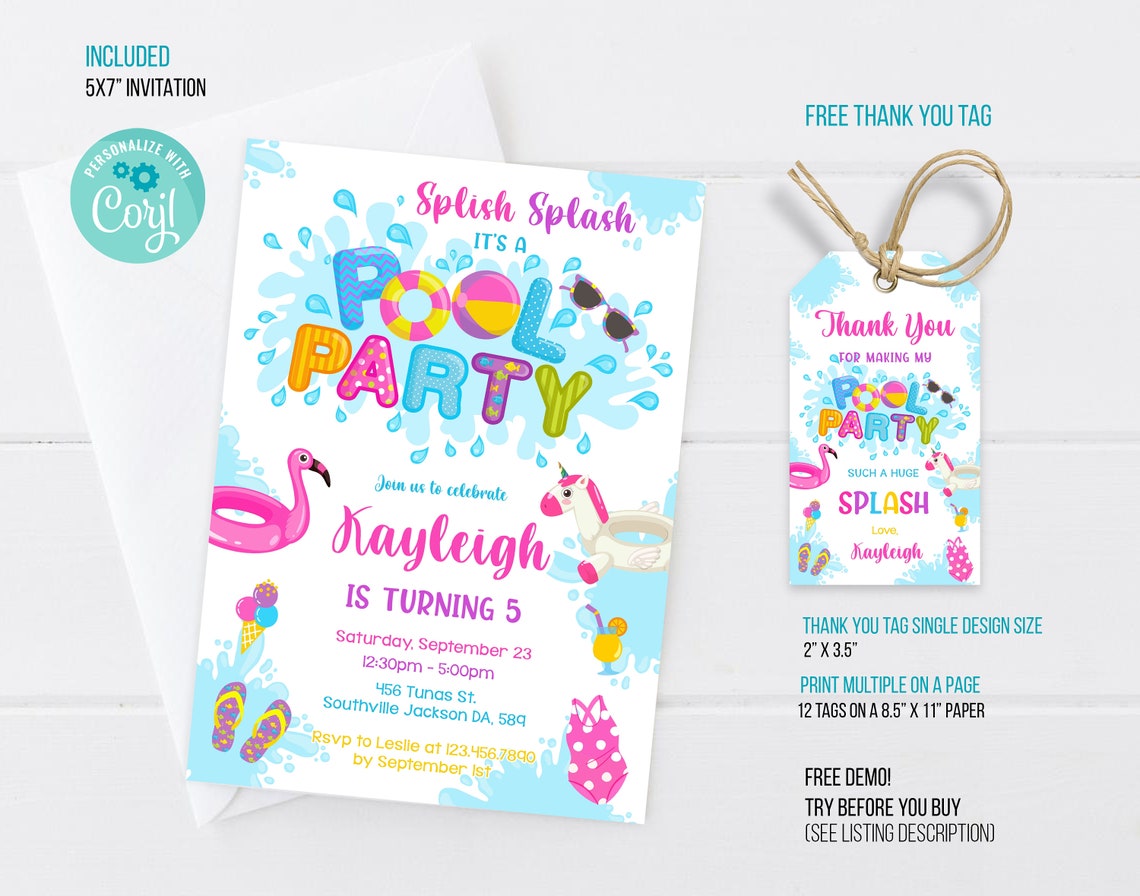 Invitación de cumpleaños de pool party invitación de - Etsy México