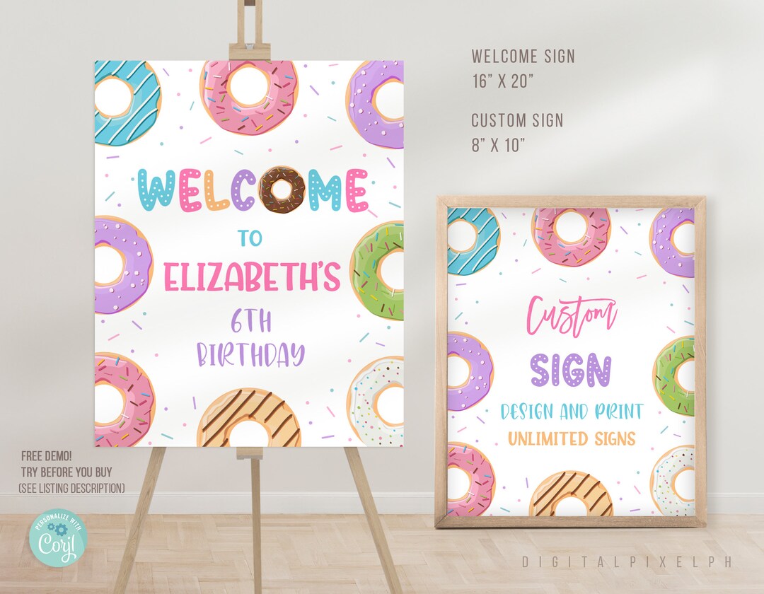 Editable Donut Welcome Sign Template, Donut Birthday Custom Sign ...