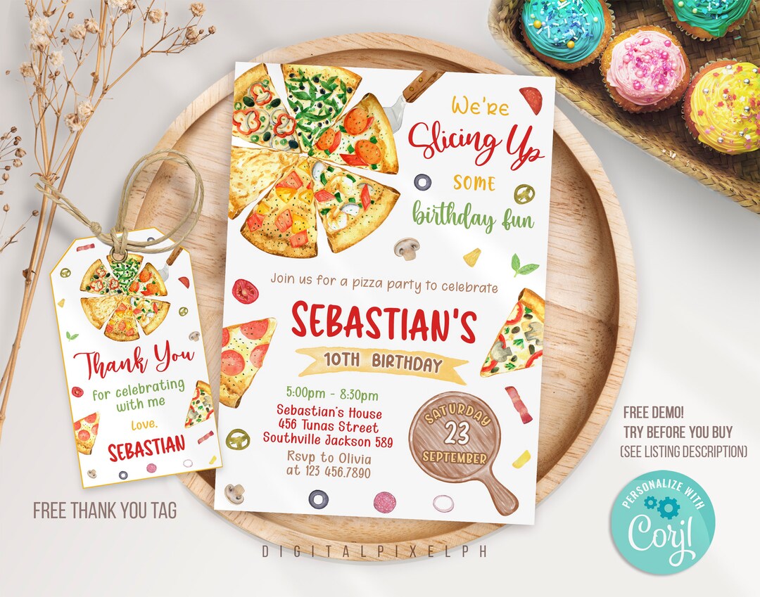 Editable Pizza Party Birthday Invitation Template, Pizza Party ...