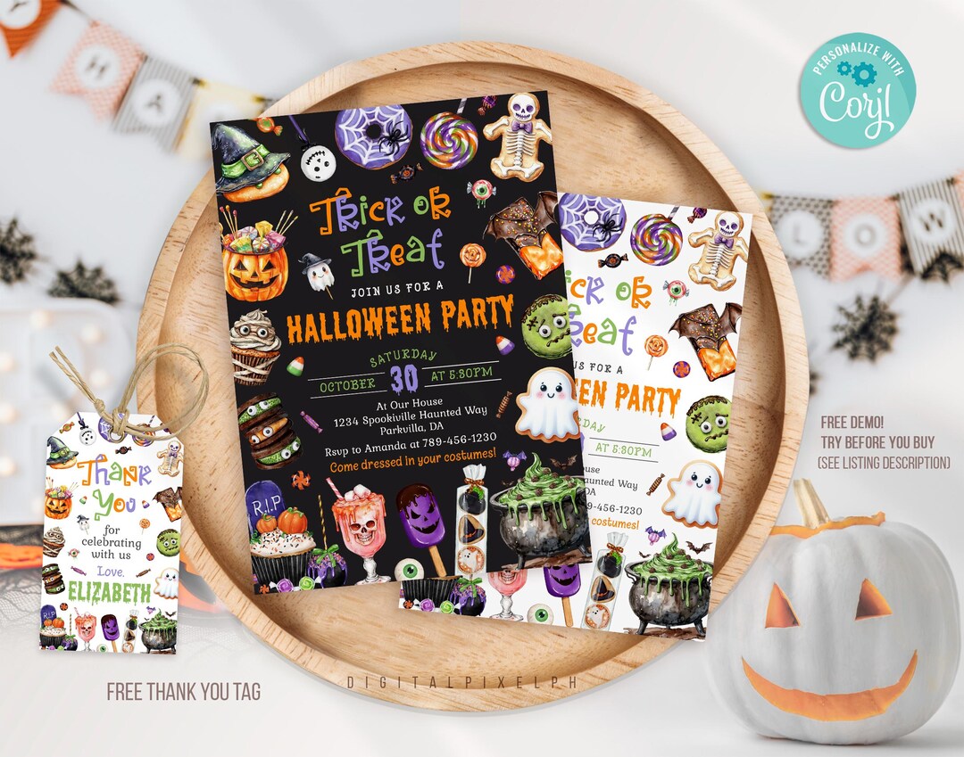 Editable Trick or Treat Halloween Party Invitation (digital Download ...
