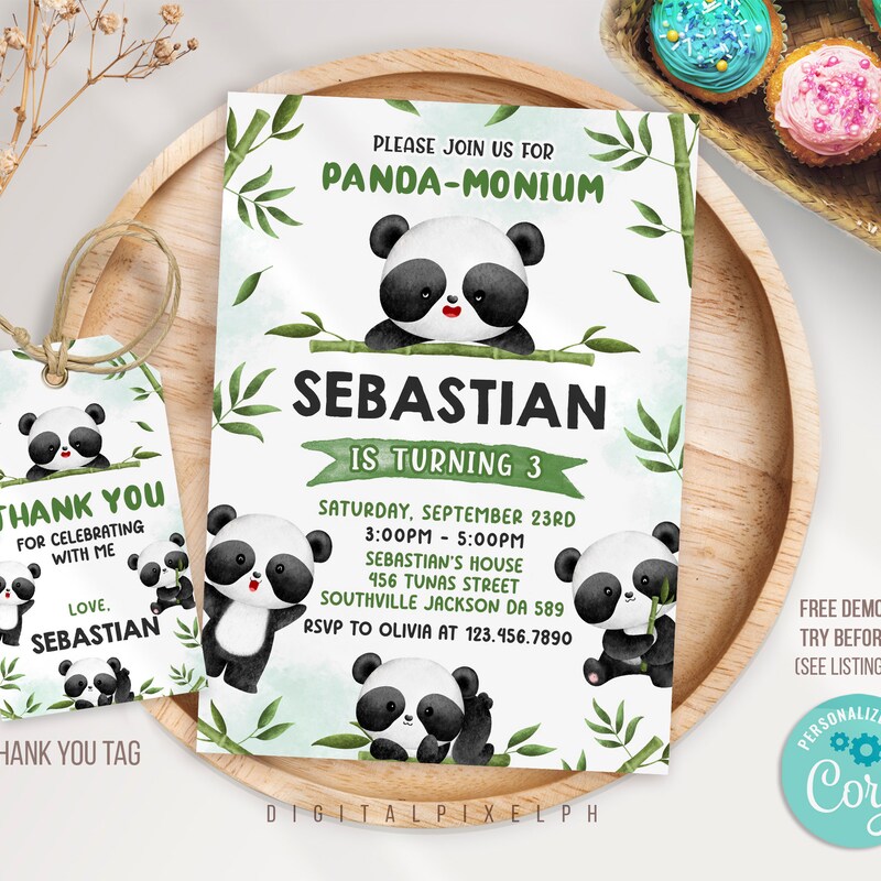 Panda Invitation - Etsy