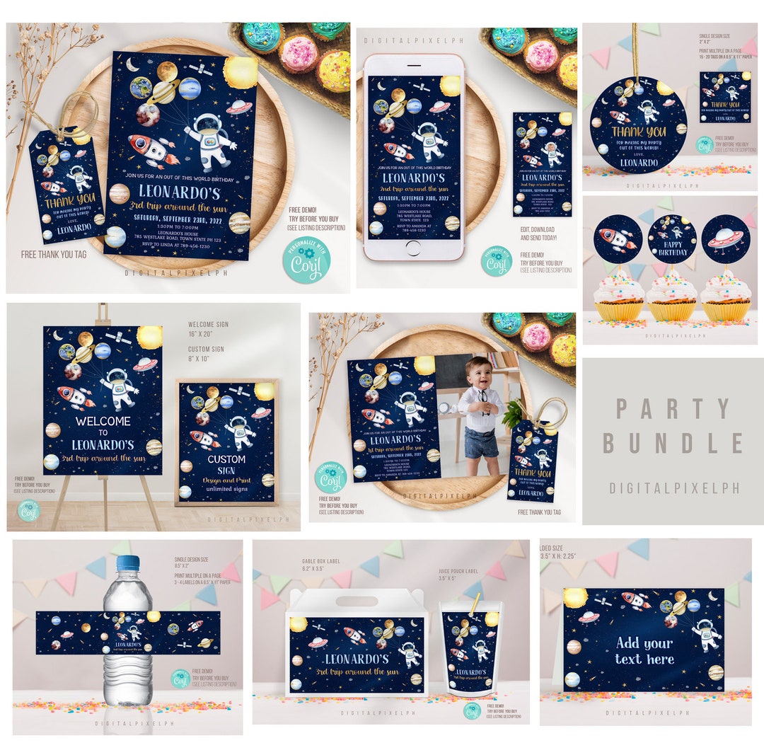 Editable Outer Space Birthday Invitation Bundle Template, Outer Space ...