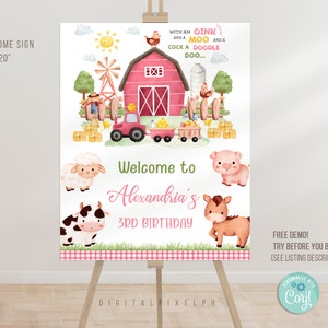 Editable Farm Birthday Welcome Sign Template, Farm Birthday Custom Sign ...