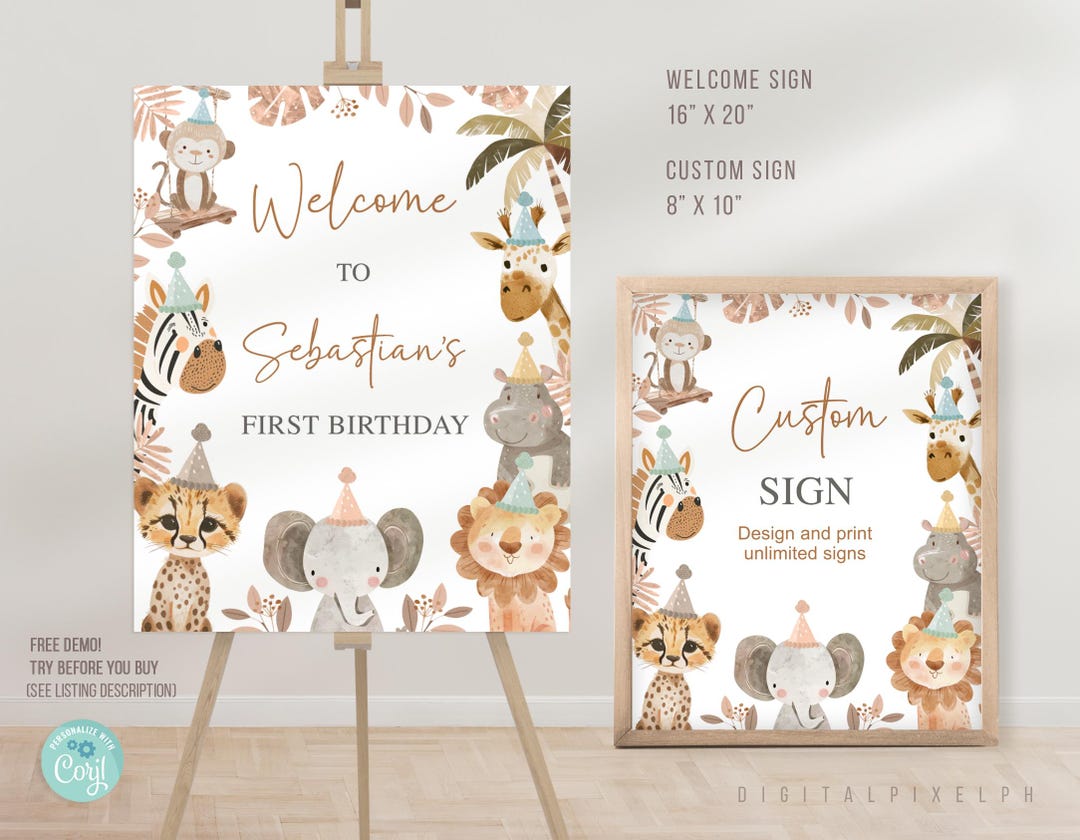 Editable Safari Birthday Welcome Sign Template, Safari Birthday Custom ...