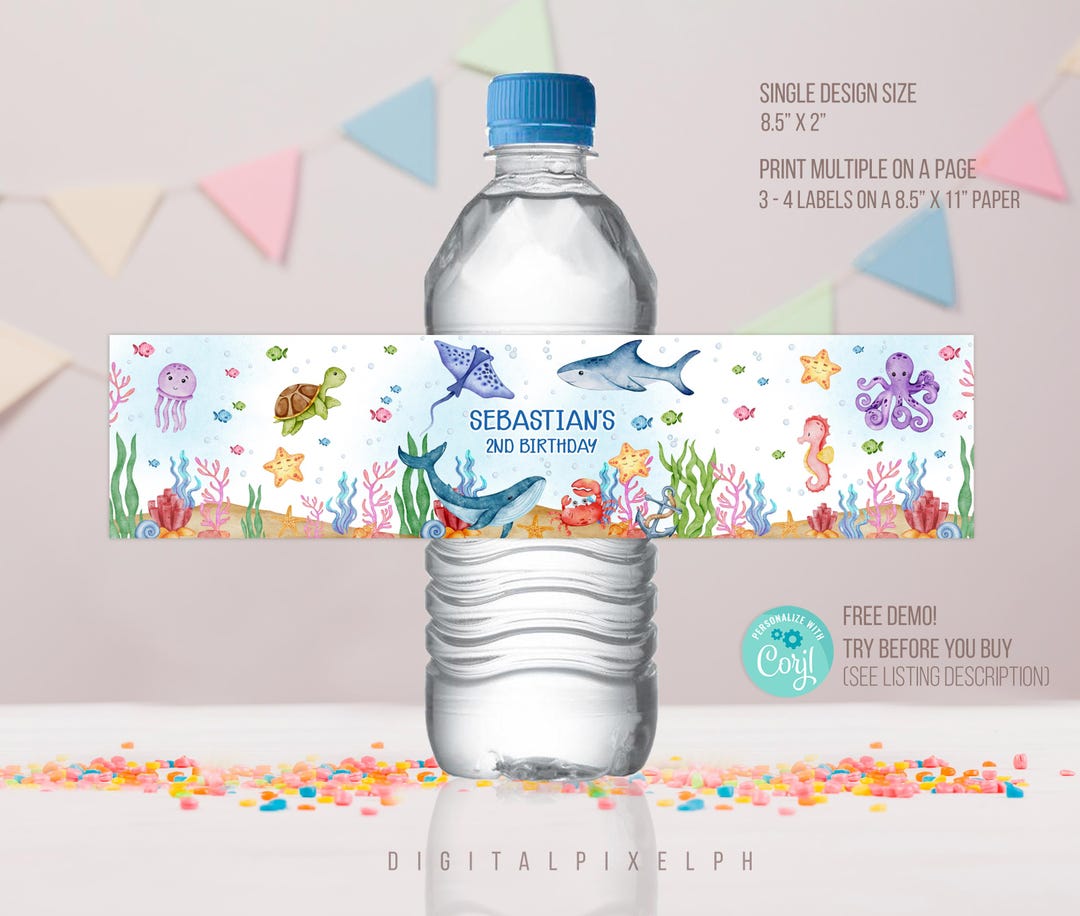 Editable Under the Sea Water Bottle Label, Under the Sea Label, Under ...