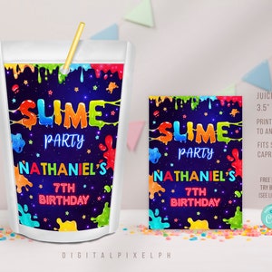 Editable Slime Party Capri Sun Labels, Slime Party Juice Labels, Slime ...