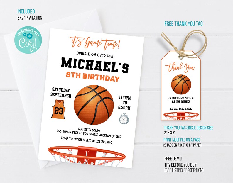 Basketball Birthday Invitation Template Printable Basketball - Etsy