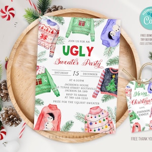 Editable Ugly Sweater Christmas Party Invitation, Christmas Party ...