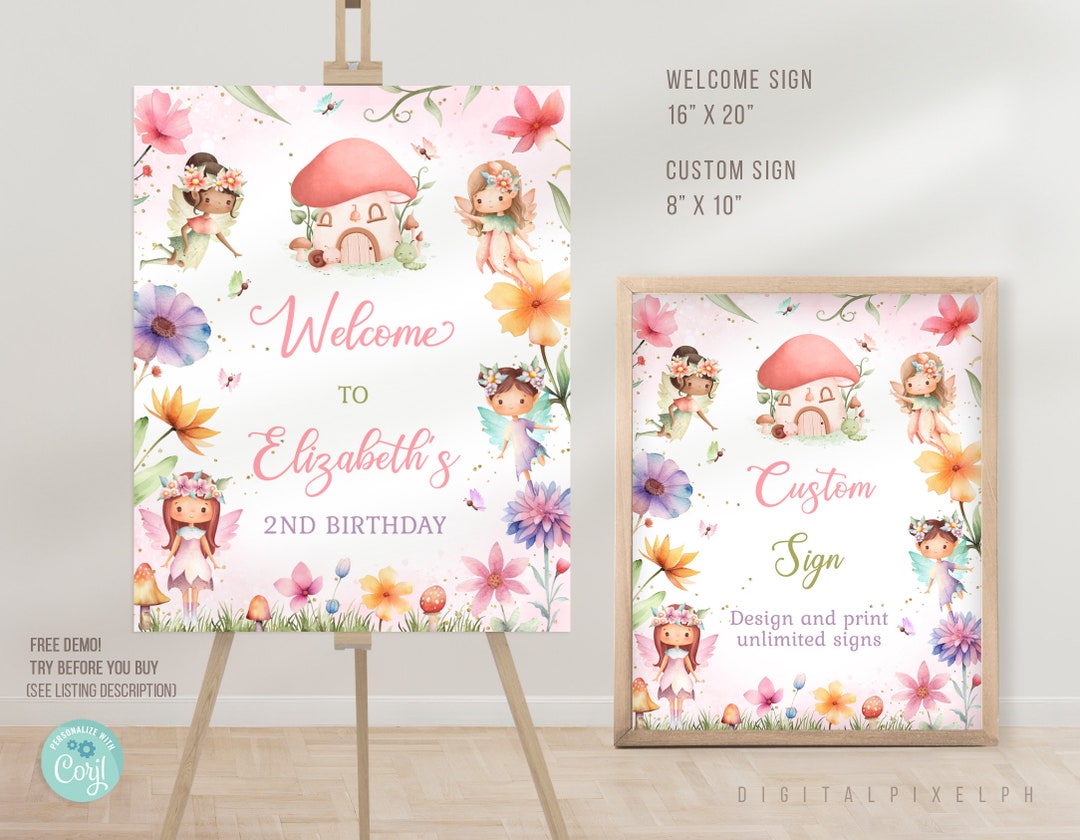 Editable Fairy Birthday Welcome Sign Template, Fairy Birthday Custom ...