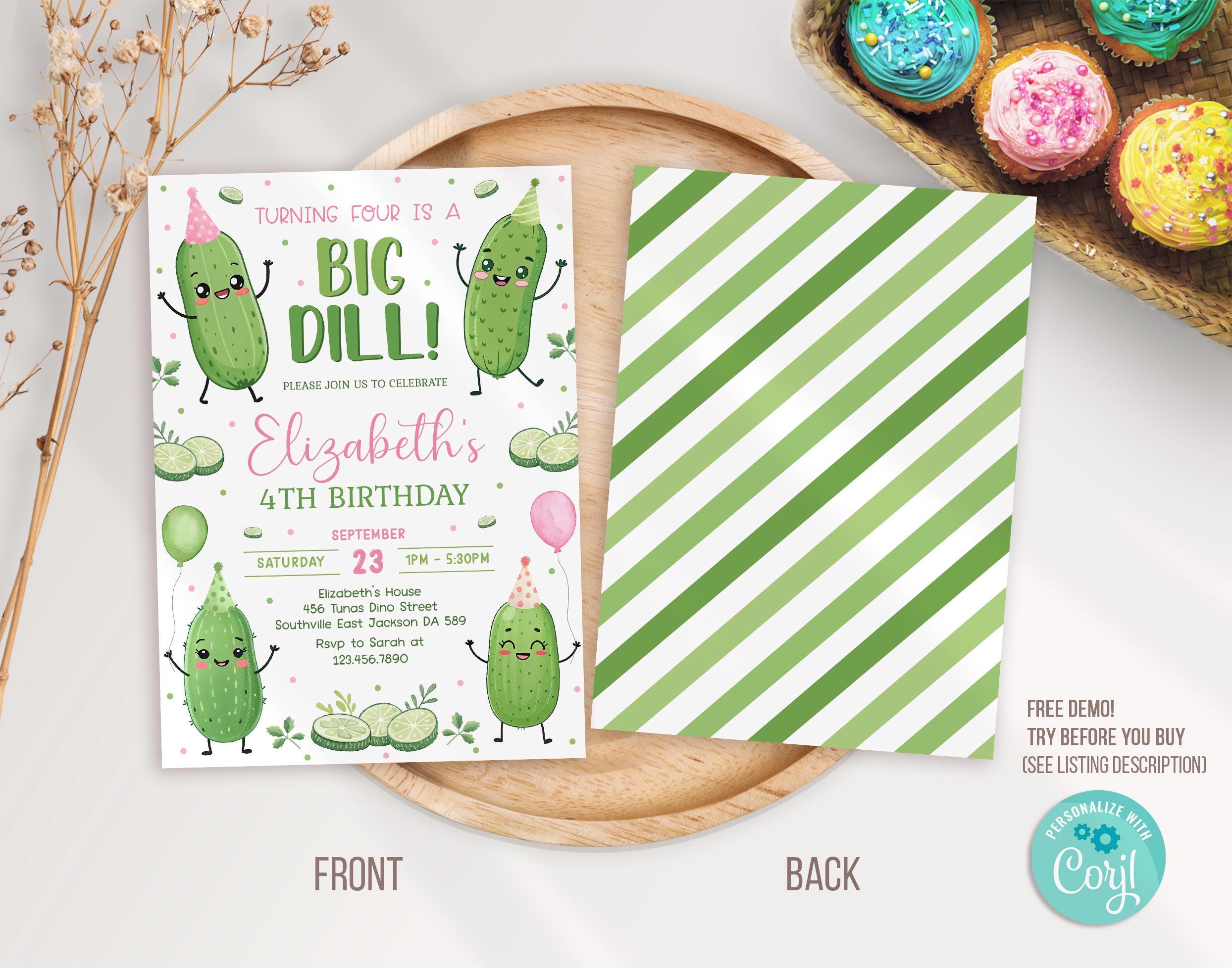Pickle Birthday Invitation Template, Big Dill Party (digital Download ...