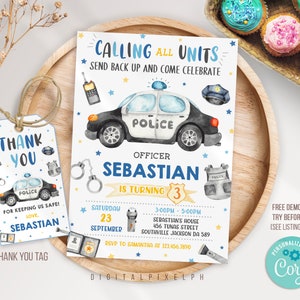Editable Police Birthday Invitation Template, Police Officer Invitation ...
