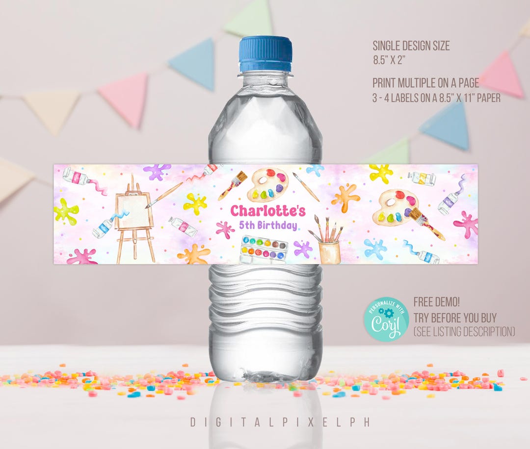 Editable Art Painting Water Bottle Label Template, Art Painting Label ...