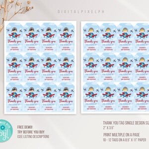 Editable Airplane Birthday Thank You Tags, Airplane Favor Tags ...