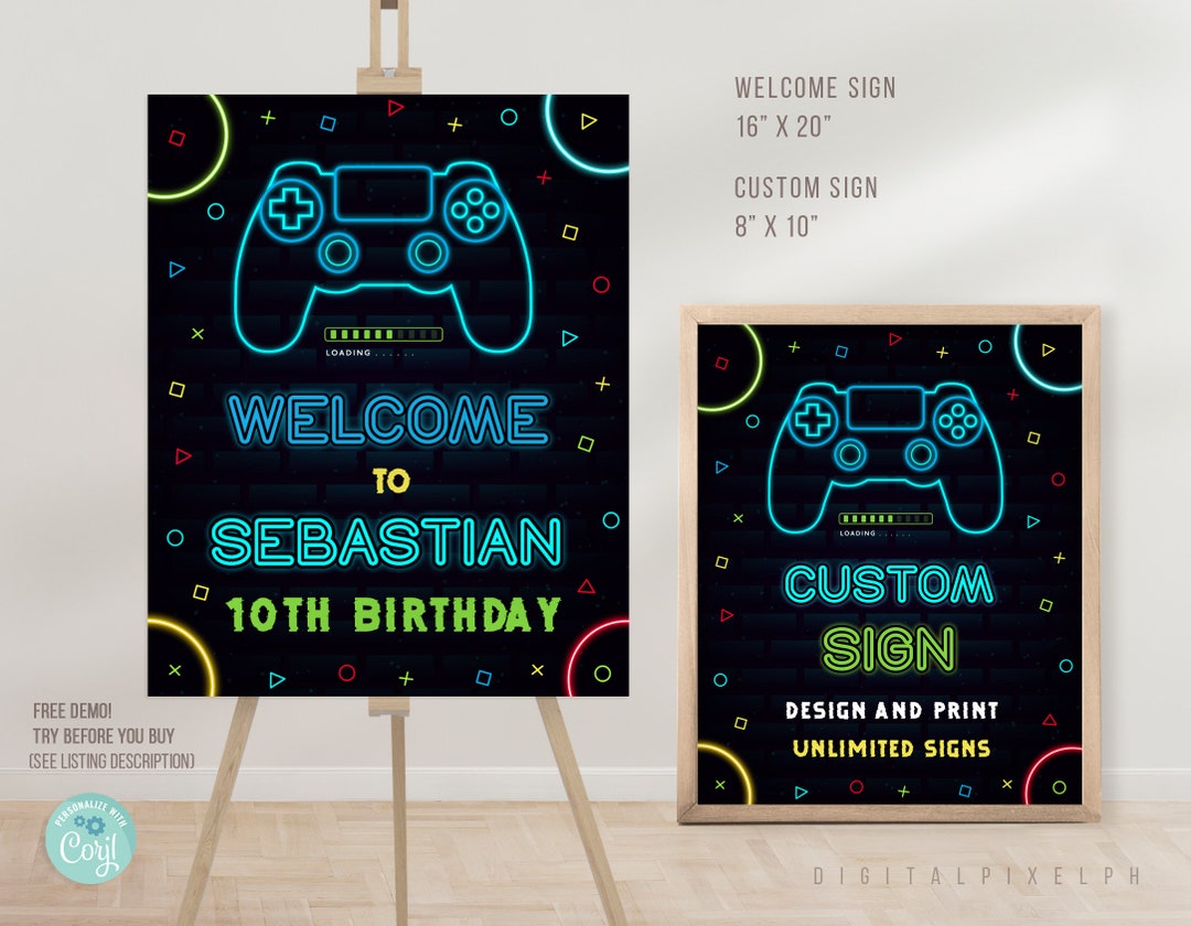 Editable Video Game Welcome Sign Template, Video Game Birthday Custom ...