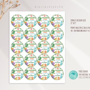 Dinosaur Thank You Tags, Round or Square (digital Download) - Etsy