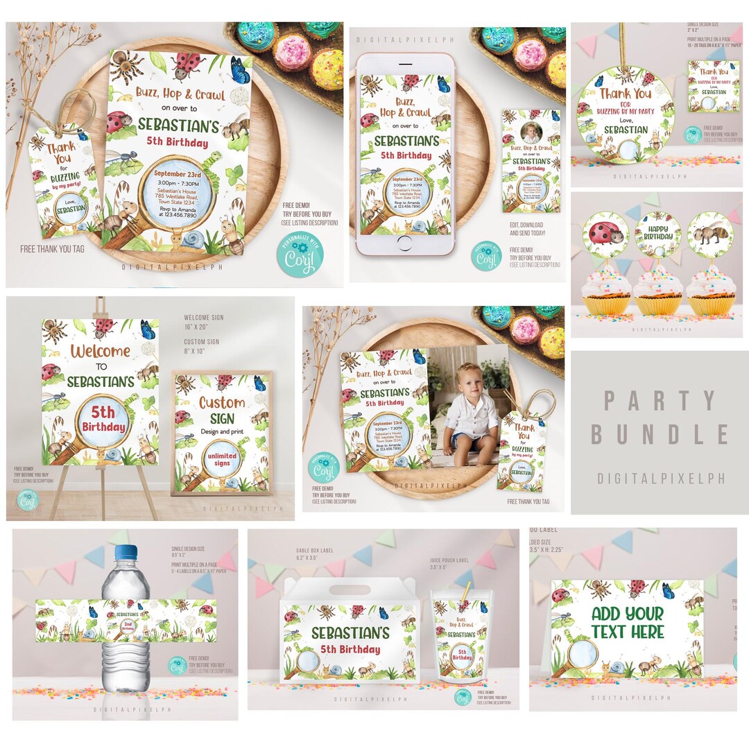 Editable Insects Bugs Birthday Invitation Bundle Template, Insects Bugs ...