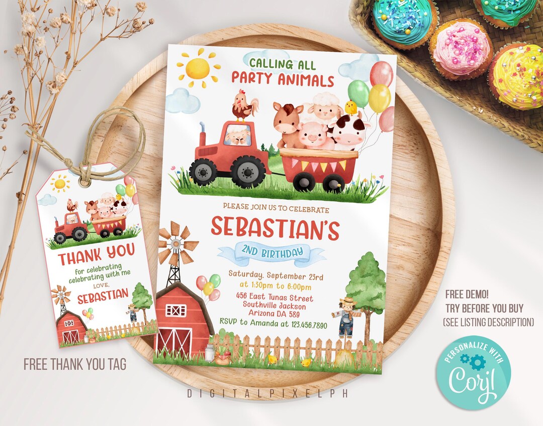 Editable Farm Birthday Invitation Template, Farm Animals Birthday ...
