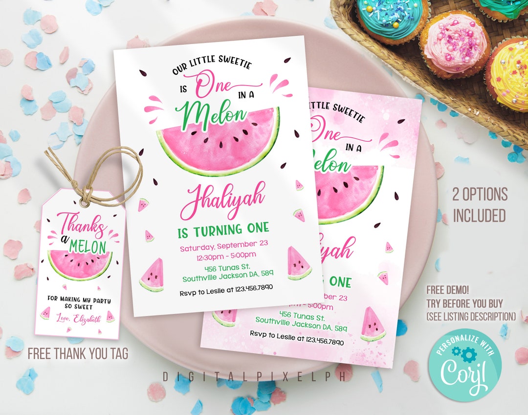 Watermelon Birthday Invitation, Watermelon Birthday Invite, Watermelon ...