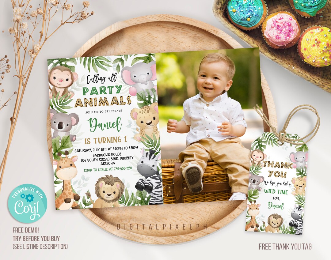 EDITABLE Safari Birthday Invitation, Wild One 1st Birthday Invite ...