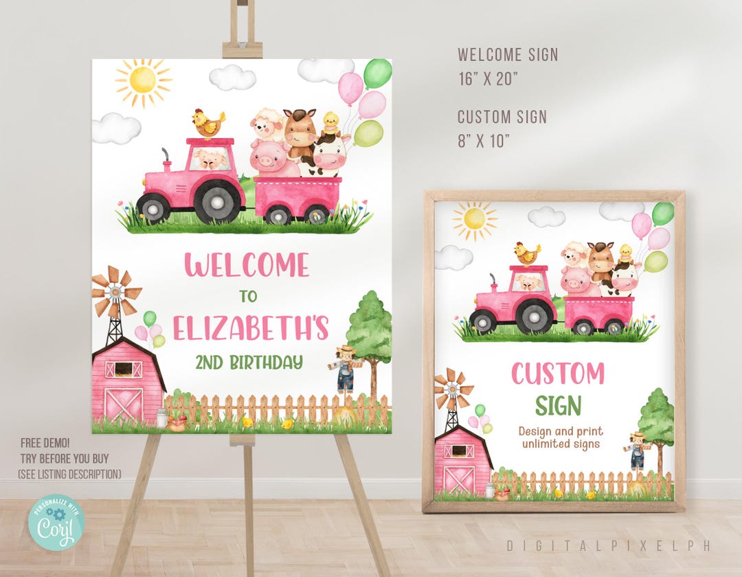 Editable Farm Birthday Welcome Sign Template, Farm Birthday Custom Sign ...