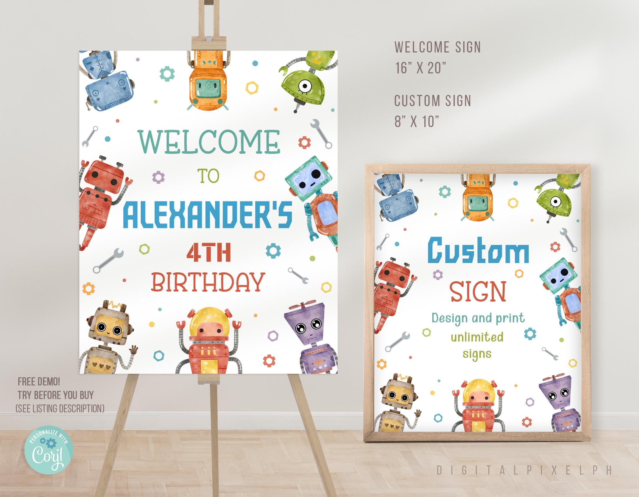 Editable Robot Welcome Sign Template, Robot Custom Sign Template, Robot ...