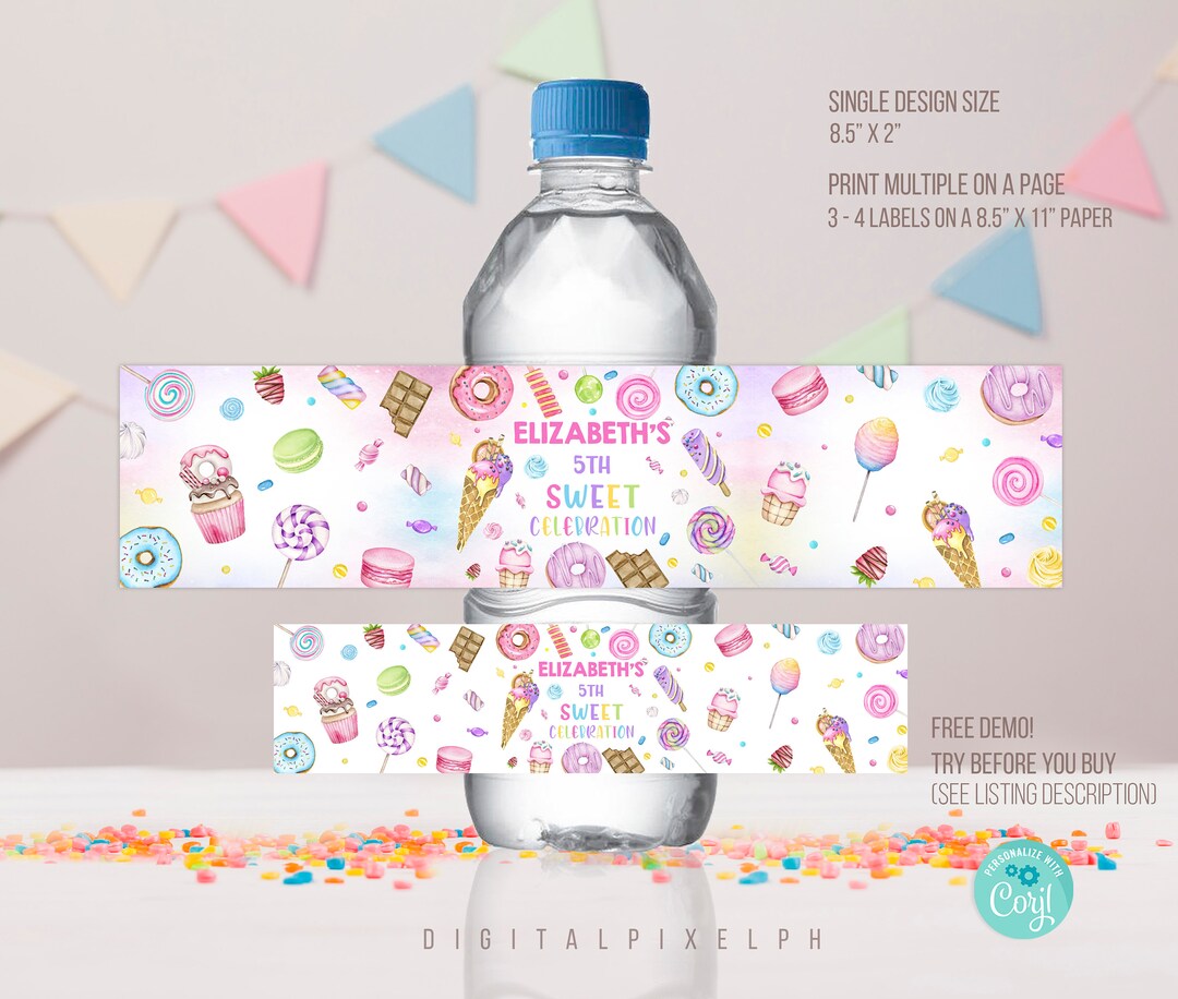 Editable Sweets Candy Water Bottle Label, Sweets Candy Label, Candy ...