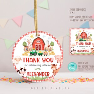 Editable Farm Round Thank You Tags, Farm Sticker, Farm Square Thank You ...