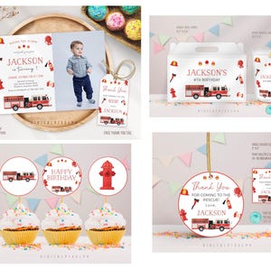 Editable Fire Truck Birthday Invitation Bundle Template, Fire Truck ...